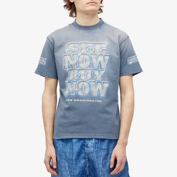 Balenciaga See Now Buy Now T-Shirt In Washed Blue - 50% Off